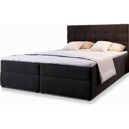 BOXBETT GLOS 160x200 cm mit Matratze und Topper, H2+H3 - Schwarz