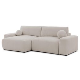 ECKSOFA Puffy mit Schlaffunktion und Bettkasten - besonders weich und puffig aus Beige Webstoff - Ottomane links
