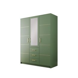 DREHT&Uuml;RENSCHRANK ELISE 147/200/57,5 cm 3-t&uuml;rig mit Spiegel Gr&uuml;n