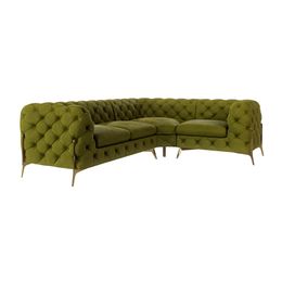 ECKSOFA Chesterfield Lexi Olive Samt, Ottomane rechts