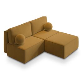 ECKSOFA VARNA M Gelb Velours-Stoff mit Schlaffunktion
