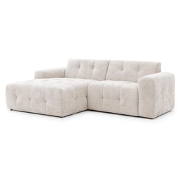 ECKSOFA Kozy im Bumpy-Design mit fester R&uuml;ckenlehne aus weichem Beige Chenille-Stoff - Ottomane links