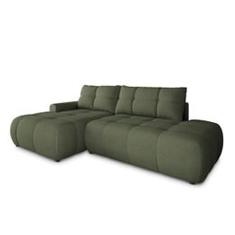 ECKSOFA FLUMA CL L-S Olivgr&uuml;n Samtstoff mit Schlaffunktion