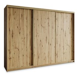 SCHWEBET&Uuml;RENSCHRANK NISSE 250/205/60 cm 3-t&uuml;rig mit Schubladen Eiche Artisan
