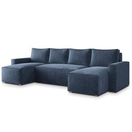 WOHNLANDSCHAFT ASPRA LM Blau Chenille mit Schlaffunktion