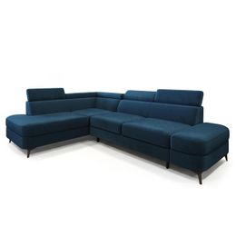 ECKSOFA AVISE M L-S Blau Velours-Stoff mit Schlaffunktion
