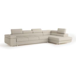 ECKSOFA VICENTE Beige Boucle-Stoff mit Schlaffunktion