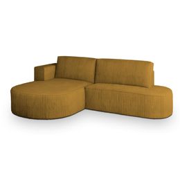 ECKSOFA CORTIO P L-S Gelb Kordstoff mit Schlaffunktion