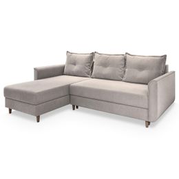 ECKSOFA PISAN L-S Beige Pl&uuml;sch-Stoff mit Schlaffunktion