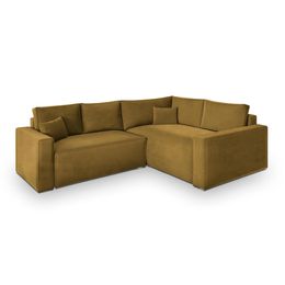 ECKSOFA ERONIS R-S Gelb Velours-Stoff mit Schlaffunktion