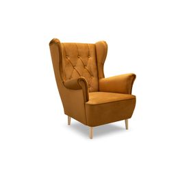 SESSEL TIBER, Polstersessel Glamour Loungesessel, Velours-Stoff Gelb