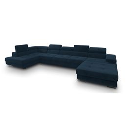 WOHNLANDSCHAFT TORIVA L-S Blau Velours-Stoff mit Schlaffunktion