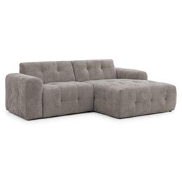 ECKSOFA Kozy im Bumpy-Design mit fester R&uuml;ckenlehne aus weichem Taupe Chenille-Stoff - Ottomane rechts