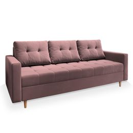 BETTSOFA MILO Rosa Pl&uuml;sch-Stoff mit Schlaffunktion