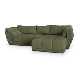 ECKSOFA ORENTI R-S Gr&uuml;n Velours-Stoff mit Schlaffunktion