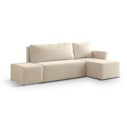 ECKSOFA VELOTTI R-S Creme Boucle-Stoff mit Schlaffunktion