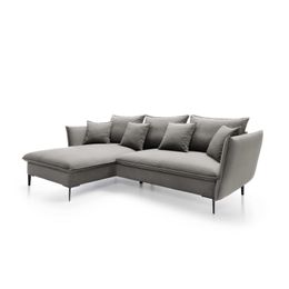 ECKSOFA SOLE Grau Pl&uuml;sch-Stoff mit Schlaffunktion