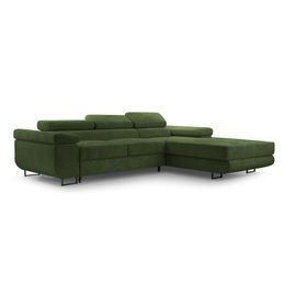 ECKSOFA GIULIO Gr&uuml;n Velours-Stoff mit Schlaffunktion