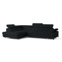 ECKSOFA FAVIEN L-S Schwarz Boucle-Stoff mit Schlaffunktion