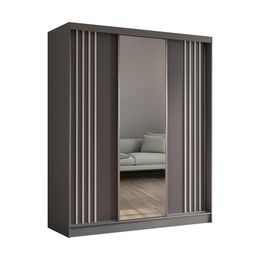 SCHWEBET&Uuml;RENSCHRANK NELVIA 180/216/61 cm 3-t&uuml;rig mit Spiegel Grau