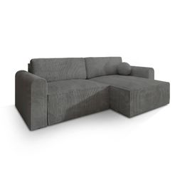 ECKSOFA FIANO P Grau Kordstoff mit Schlaffunktion