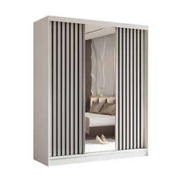 SCHWEBET&Uuml;RENSCHRANK LAMELLO 180/216/61 cm 3-t&uuml;rig mit Spiegel Wei&szlig;