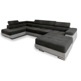 WOHNLANDSCHAFT CASONE L-S Schwarz Velours-Stoff mit Schlaffunktion