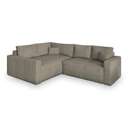 ECKSOFA ERONIS L-S Beige Kordstoff mit Schlaffunktion