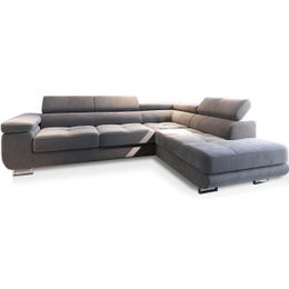 ECKSOFA SELVA R-S Hellgrau Velours-Stoff mit Schlaffunktion