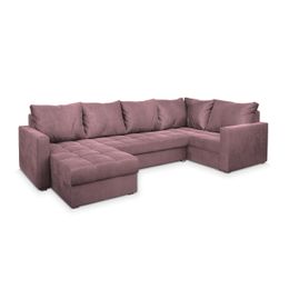 WOHNLANDSCHAFT LORIVO R-S Rosa Pl&uuml;sch-Stoff mit Schlaffunktion