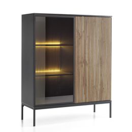 VITRINE SENTIERO 104 / 126 cm mit LED in Schwarz, Eiche Wotan