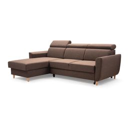 ECKSOFA SAPORE Braun Geflochtener Stoff mit Schlaffunktion