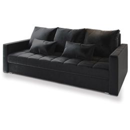 BETTSOFA SIRO Schwarz Pl&uuml;sch-Stoff mit Schlaffunktion