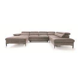 WOHNLANDSCHAFT MESTO Braun Velours-Stoff mit Schlaffunktion