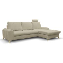 ECKSOFA VERONA R-S Beige Geflochtener Stoff mit Schlaffunktion