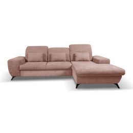 ECKSOFA LUCE R-S Rosa Pl&uuml;sch-Stoff mit Schlaffunktion