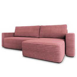 ECKSOFA TELIN Rosa Kordstoff mit Schlaffunktion