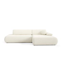 ECKSOFA DELTA R-S Creme Geflochtener Stoff mit Schlaffunktion