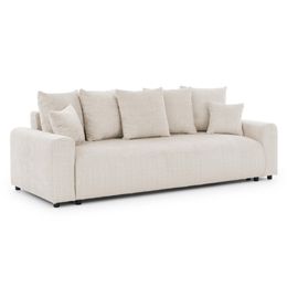 SCHLAFSOFA Calma mit Bettkasten im Bumpy-Design aus weichem Beige Chenille-Stoff