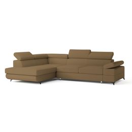 ECKSOFA FAVIEN L-S Orange Boucle-Stoff mit Schlaffunktion