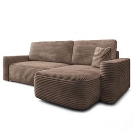 ECKSOFA NERI T Beige Kordstoff mit Schlaffunktion