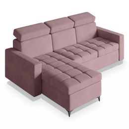 ECKSOFA KAME Rosa Pl&uuml;sch-Stoff mit Schlaffunktion