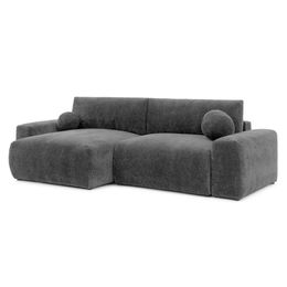 ECKSOFA Puffy mit Schlaffunktion und Bettkasten - besonders weich und puffig aus Dunkelgrau Stoff mit Chenillestruktur - Ottomane links