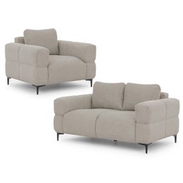 SITZGARNITUR 2+1 Cardea in Bubble-Optik aus weichem Taupe Strukturstoff mit hohem Sitzkomfort