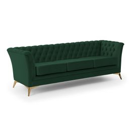 CHESTERFIELD-SOFA 3-sitzer Whitby Flaschengr&uuml;n Samt mit goldenen F&uuml;&szlig;en