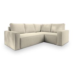 ECKSOFA ESTANO R-S Creme Kordstoff mit Schlaffunktion