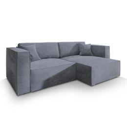 ECKSOFA NERIO M Grau Velours-Stoff mit Schlaffunktion