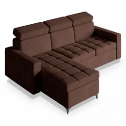 ECKSOFA KAME Braun Pl&uuml;sch-Stoff mit Schlaffunktion