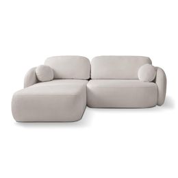 ECKSOFA AMICO L-S Hellgrau Geflochtener Stoff mit Schlaffunktion