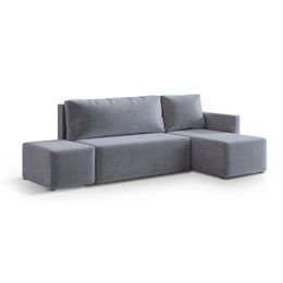ECKSOFA VELOTTI R-S Grau Pl&uuml;sch-Stoff mit Schlaffunktion